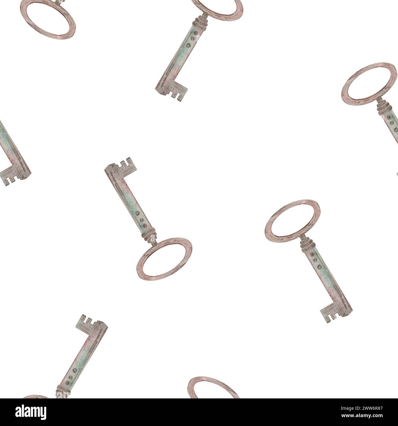 Old watercolor keys, seamless pattern on a white background. Retro ...
