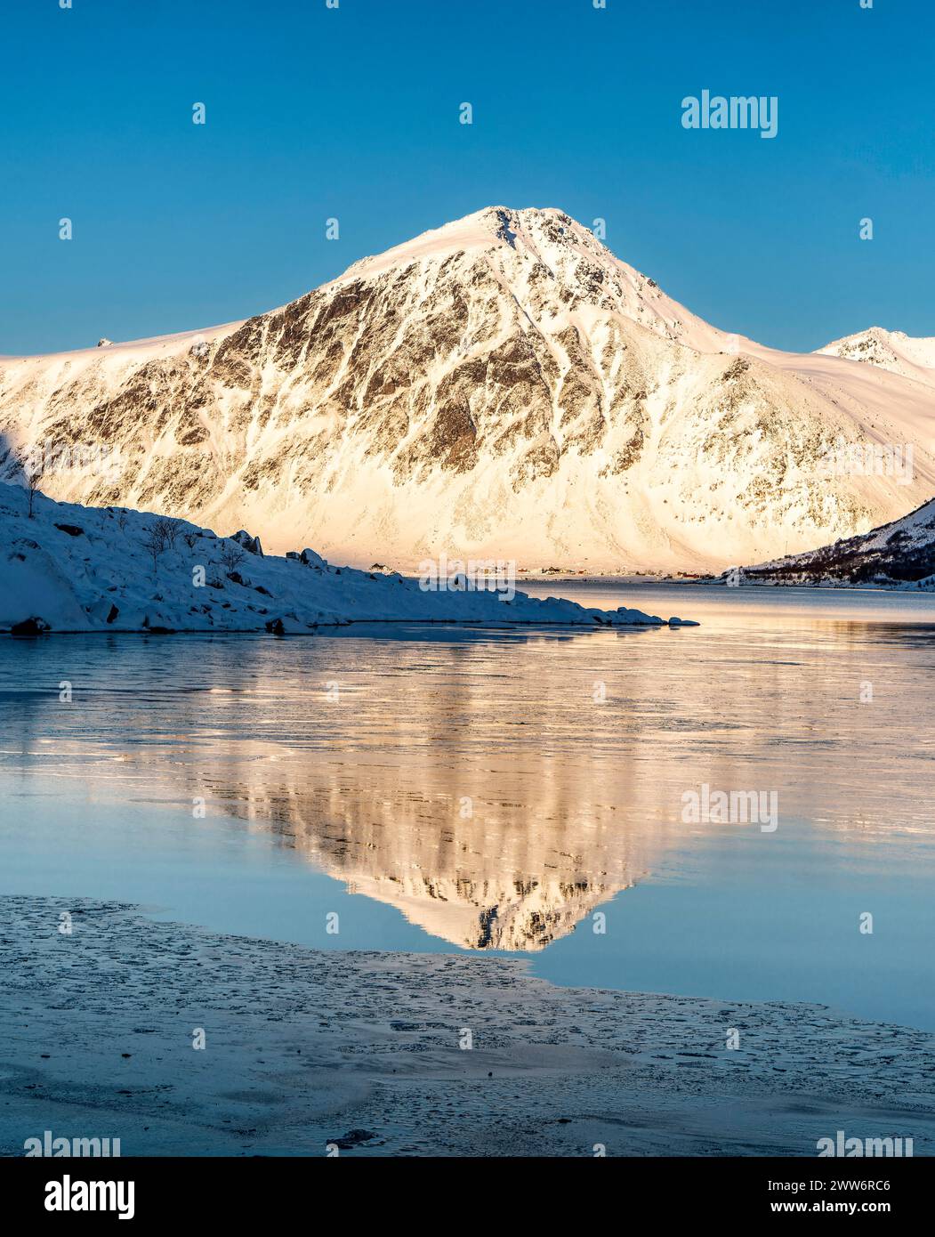 Lofoten Flakstad beach landscape mirroing, Norway Stock Photo - Alamy