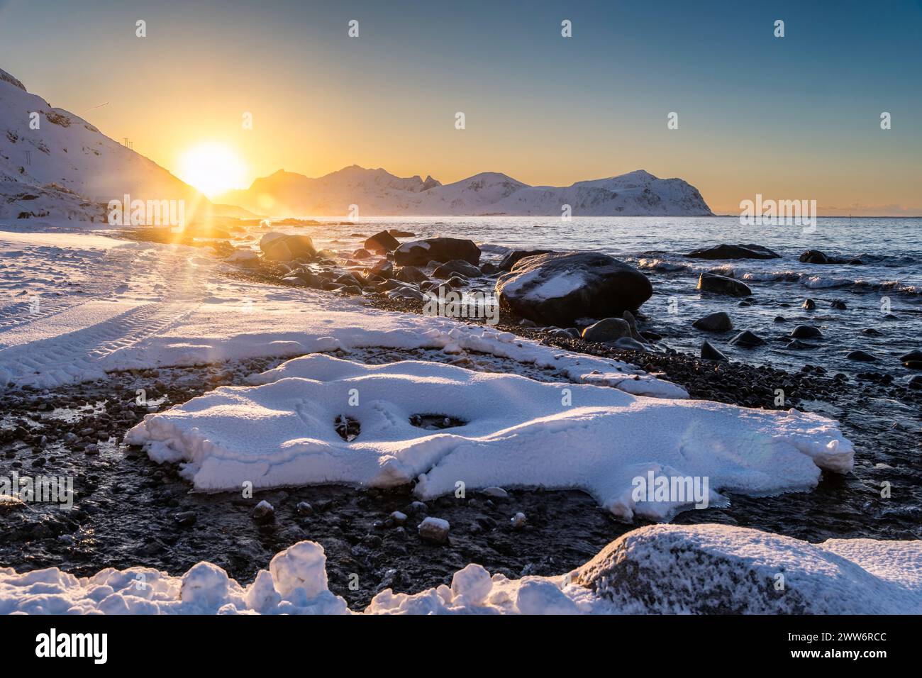 Lofoten Flakstad beach landscape, Norway Stock Photo - Alamy