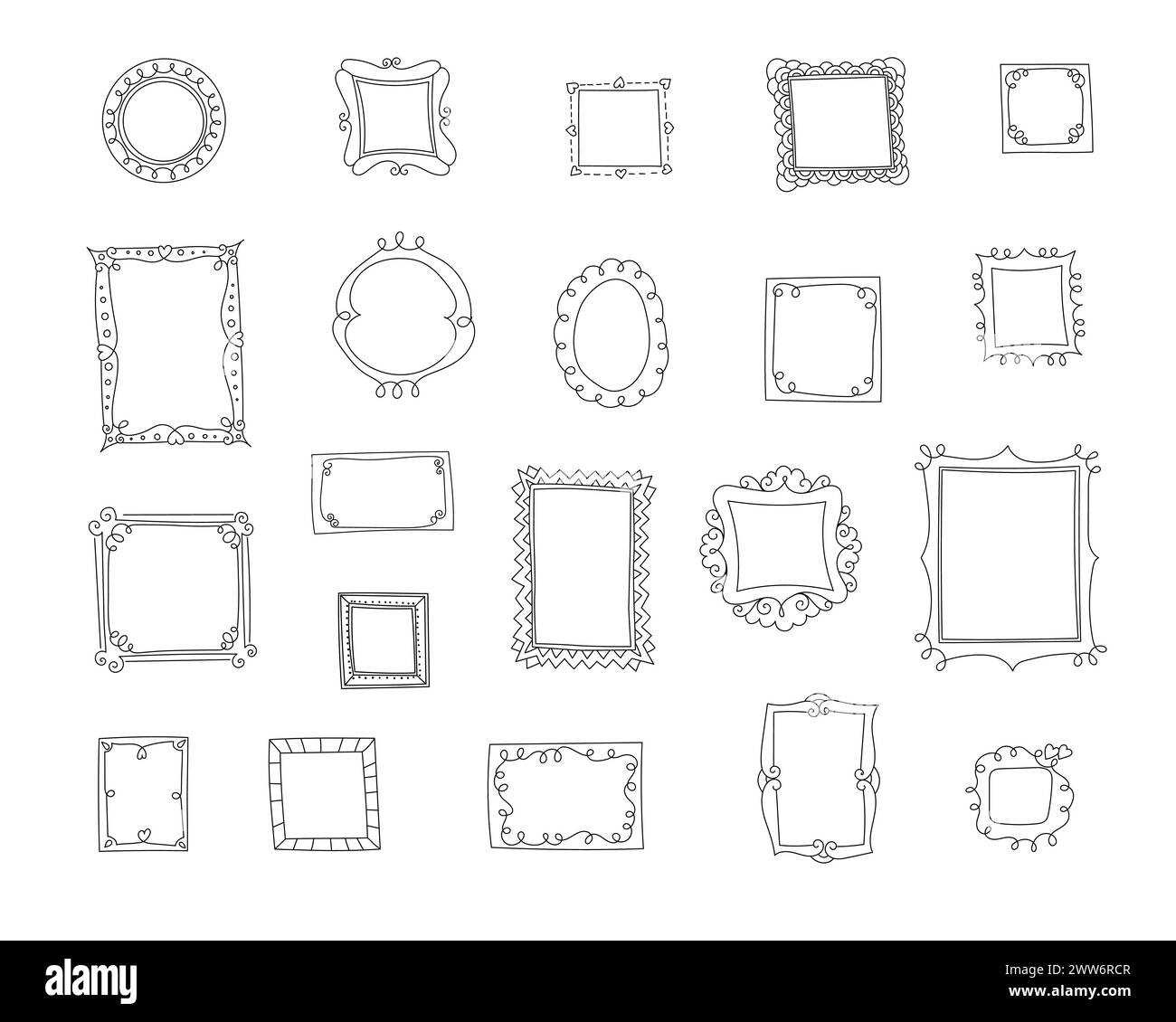 set of black round and square vintage frames. Ornament frame for ...