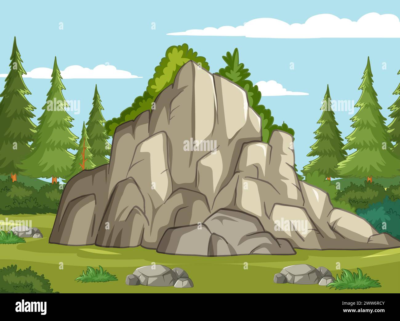Vector illustration of a rocky cliff in a forest Stock Vector Image ...