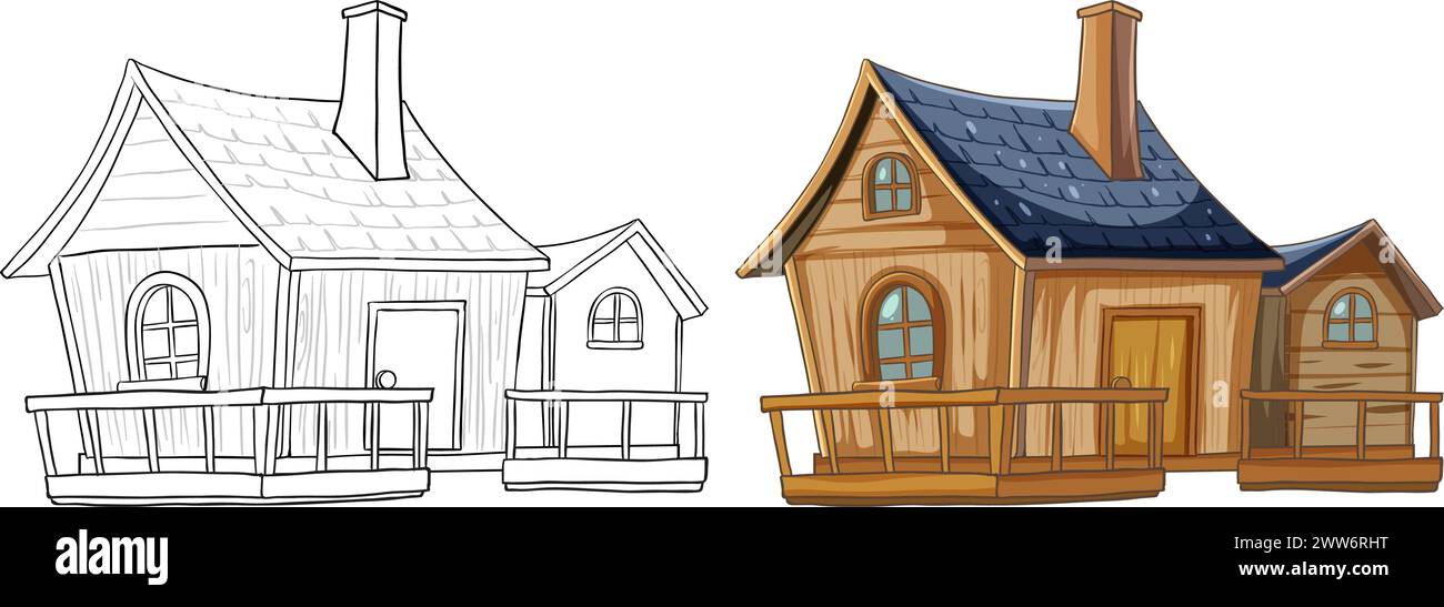 Two stages of a house illustration, sketch to color Stock Vector Image ...