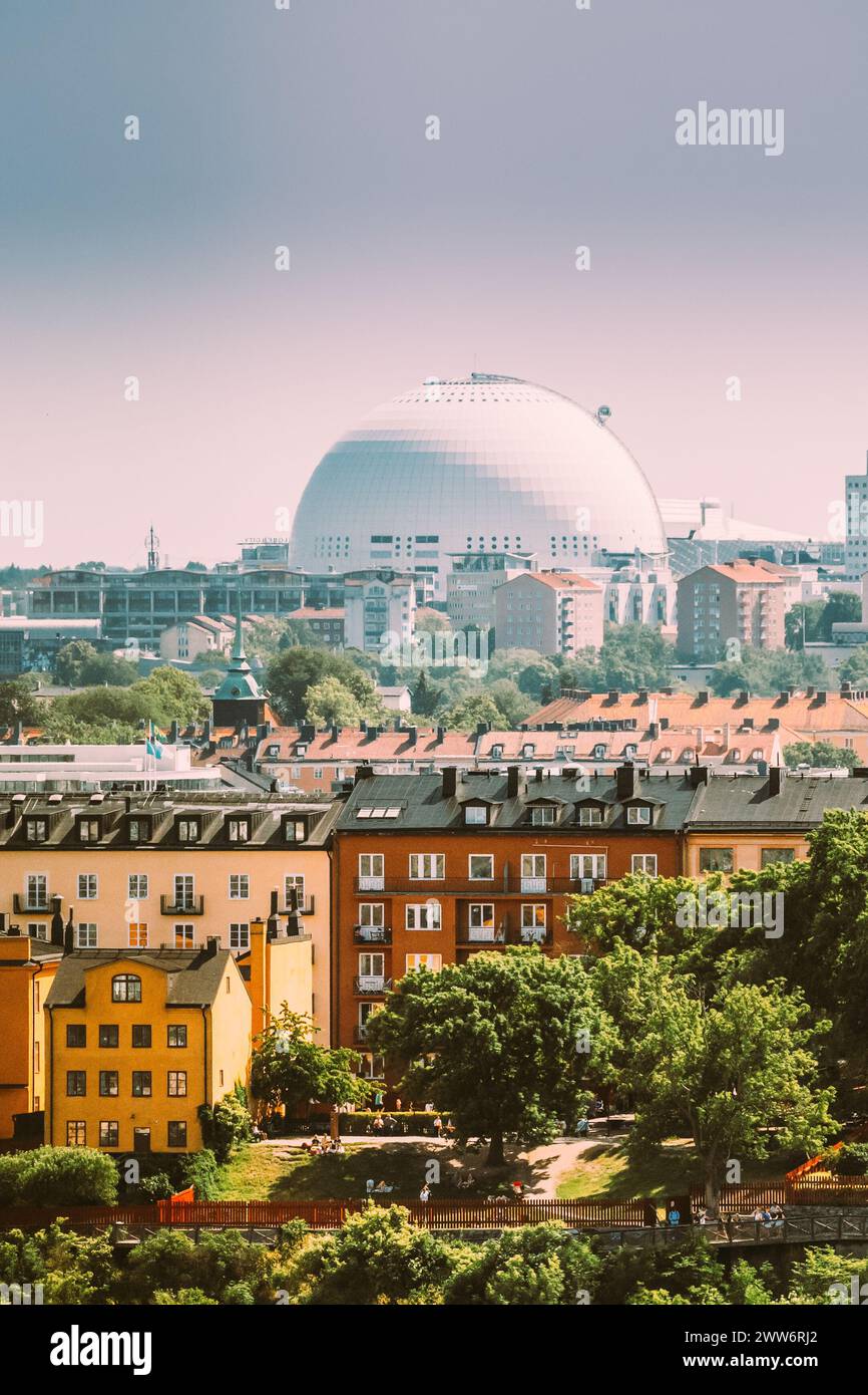 Stockholm, Sweden. Avicii Arena Ericsson Globe In Summer Skyline. It's ...