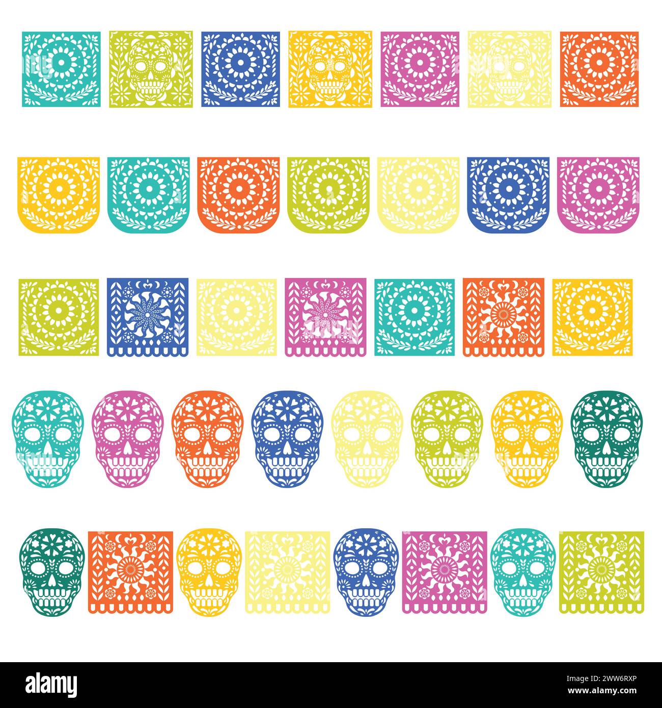 Colorful Mexican perforated papel picado banner. Paper Mexican ...