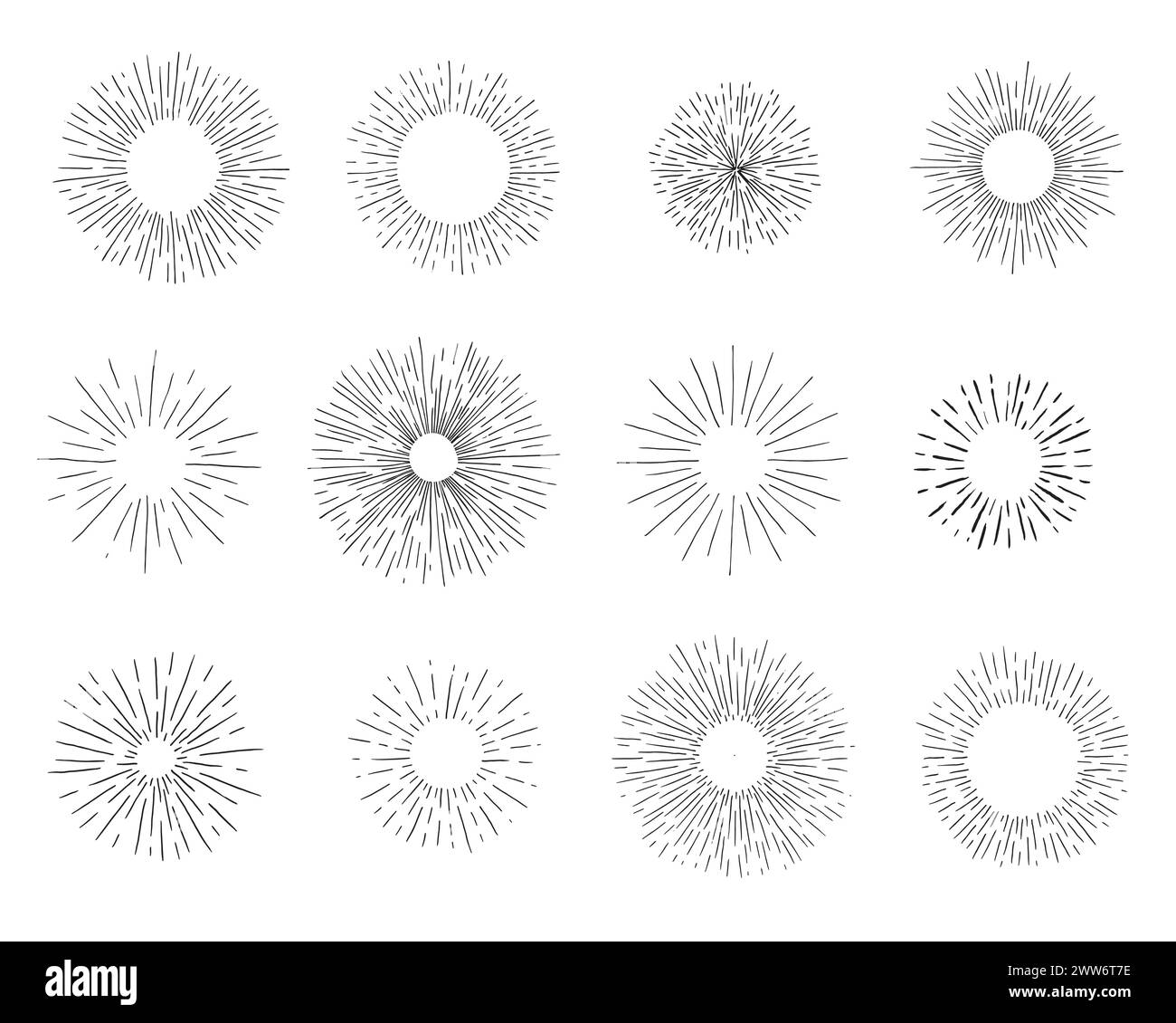 Set of sunbursts, explosion effects, vintage doodles isolated on white ...