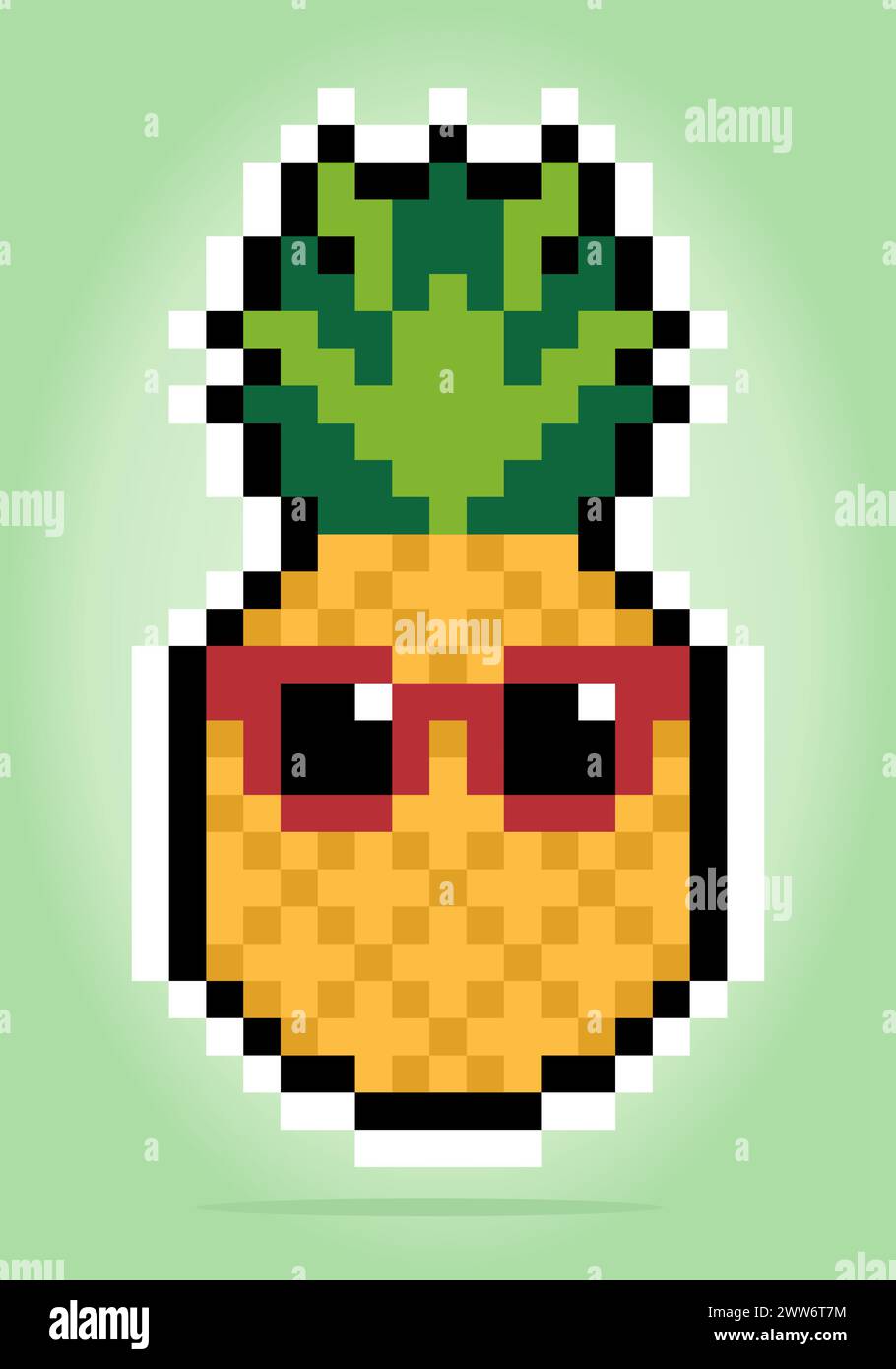 8 bit pixel of pineapples. Fruits for game assets and cross stitch ...