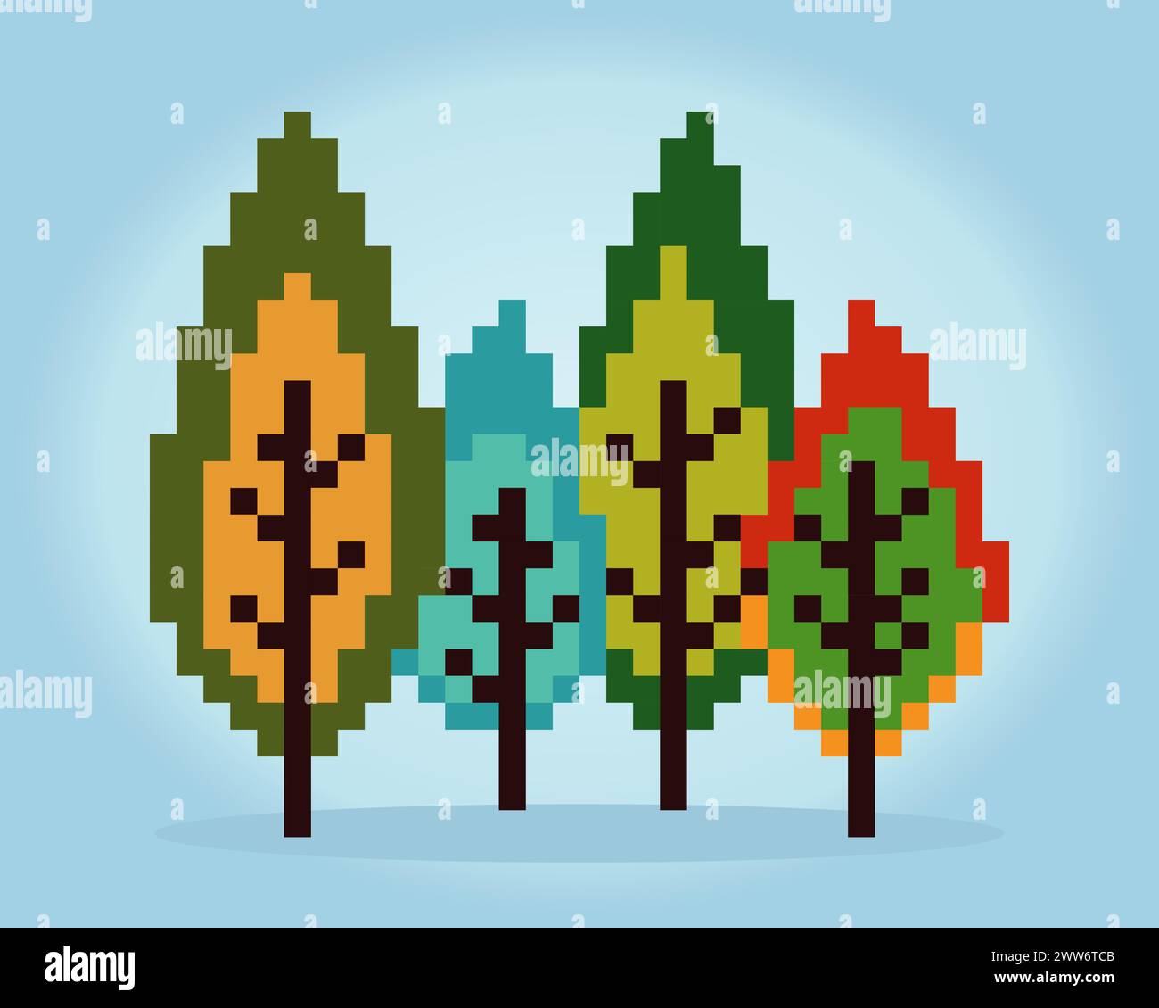 8 bit pixel of pine trees. Forest for game assets and cross stitch patterns in vector ...