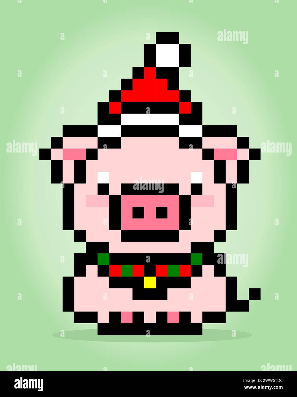 8 bit pixel pig wearing santa hat. Animal for game assets and cross stitch patterns in vector ...