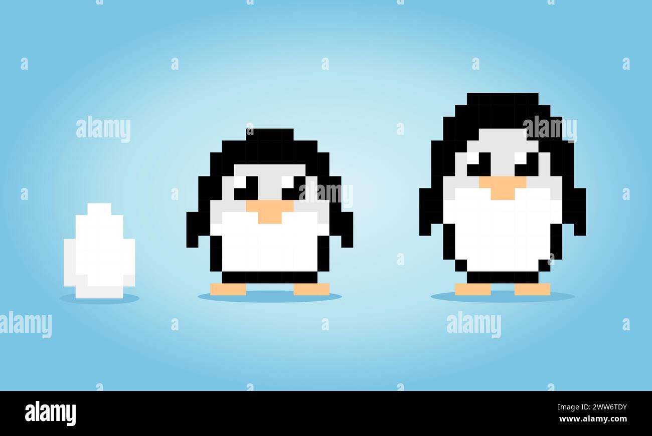 8 bit pixels penguin. Animals for game assets and cross stitch patterns in vector illustrations ...