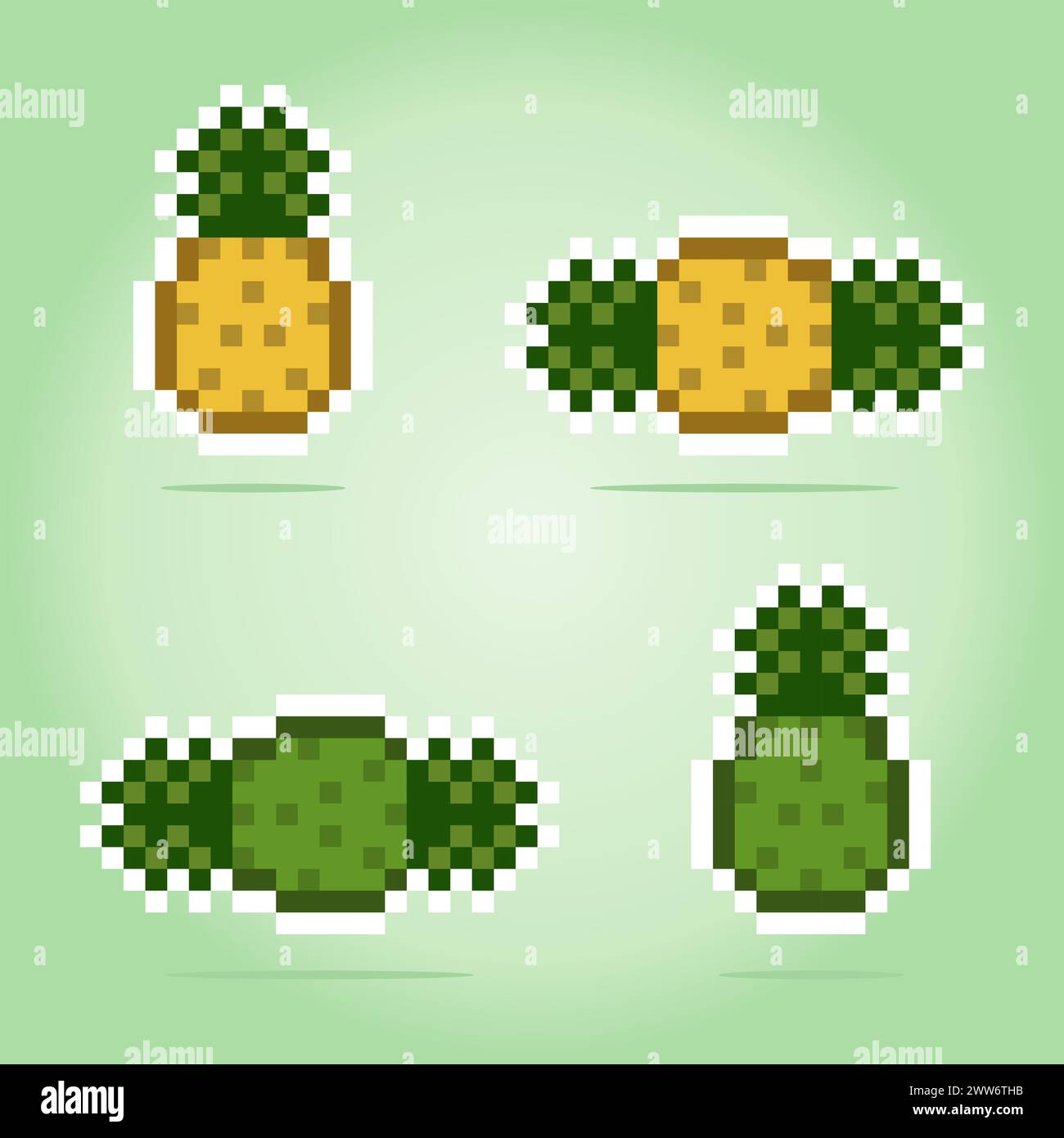 8 bit pixel of pineapples. Fruits for game assets and cross stitch ...