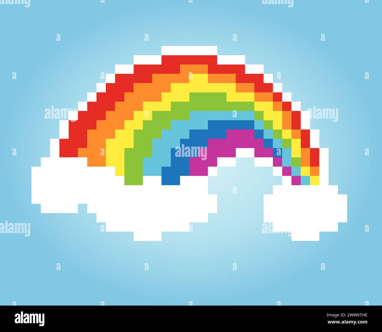8 bit pixel rainbow with clouds, for game assets and cross stitch ...