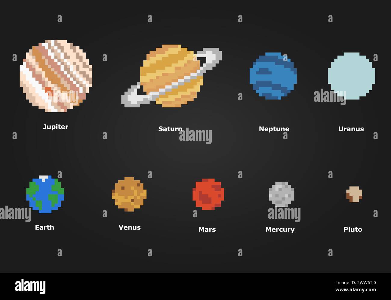 8 bit Pixel of the Planet Collection, for game assets and cross stitch patterns in vector ...