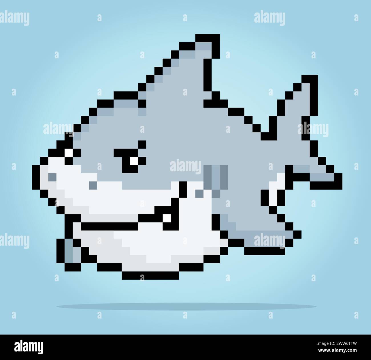 8 bit pixels of shark. Animal for asset games and Cross Stitch patterns ...