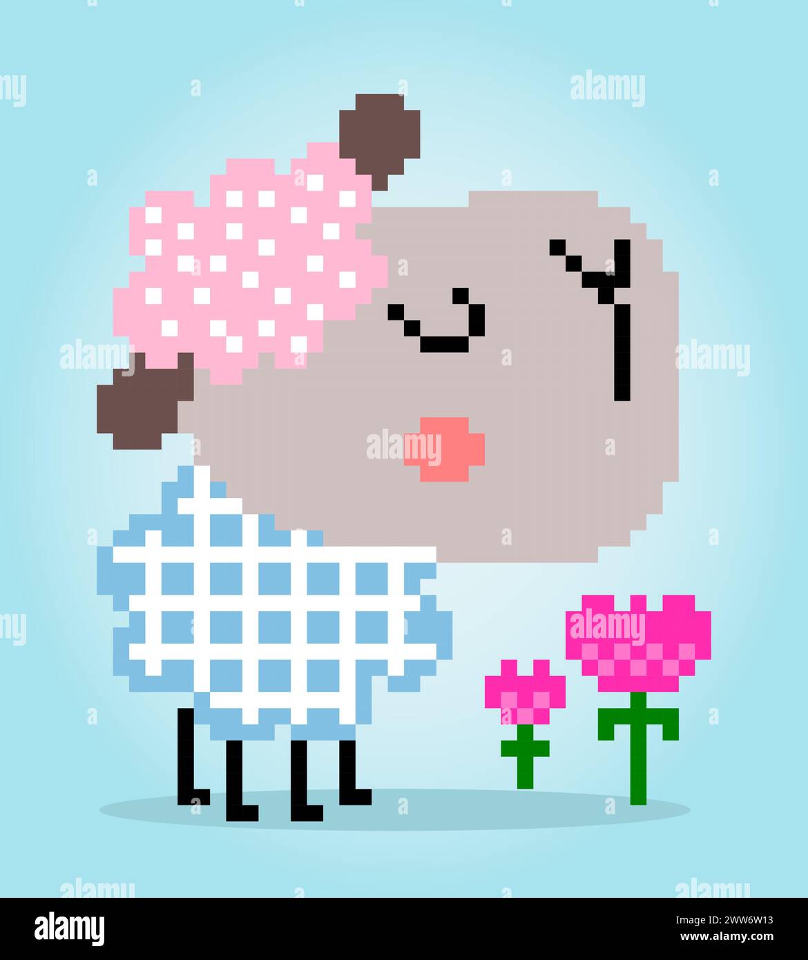 8 bit pixel of a character sheep. Animal for game assets and cross stitch pattern, in vector ...