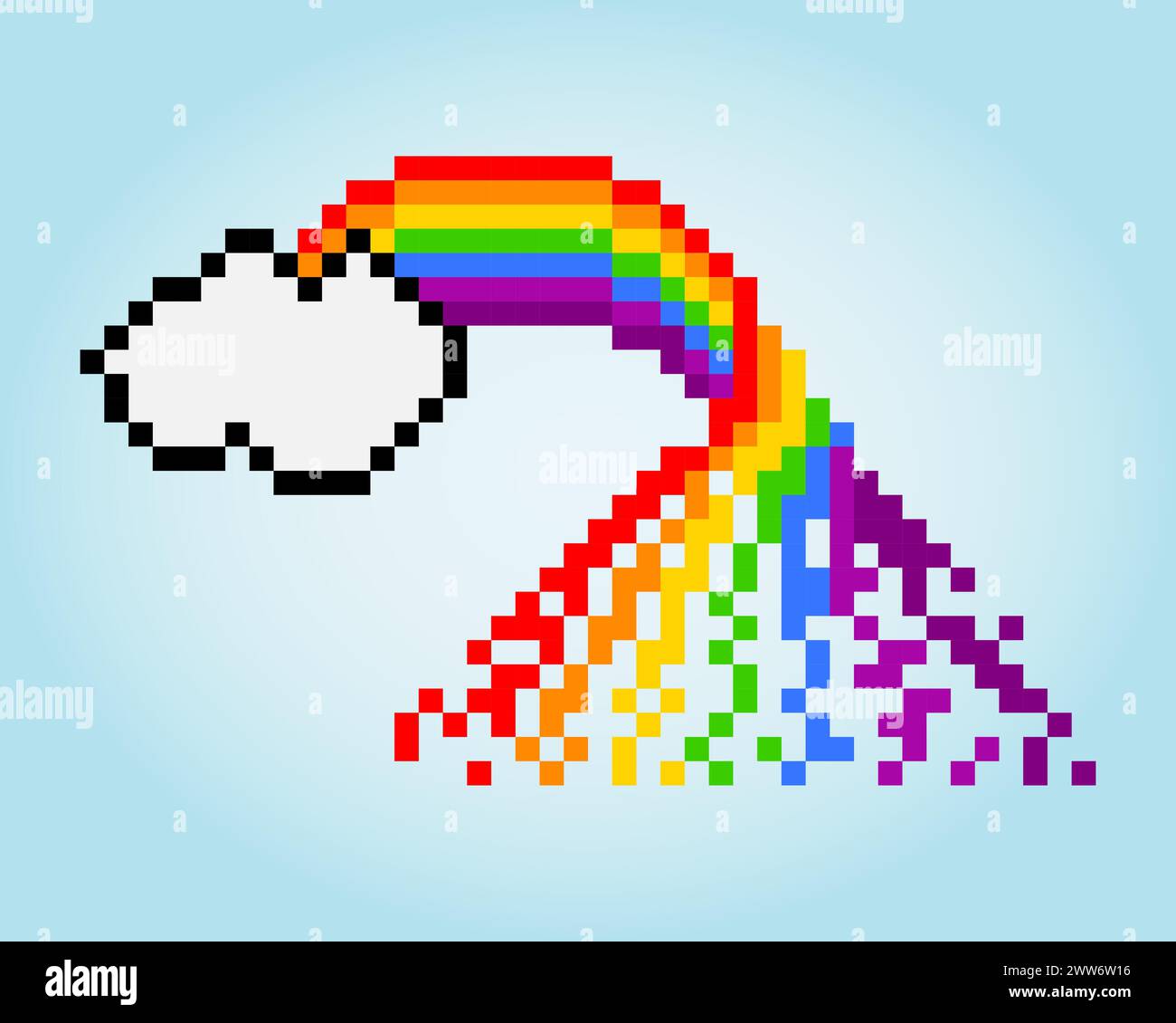 8 bit pixel rainbow with clouds, for game assets and cross stitch ...