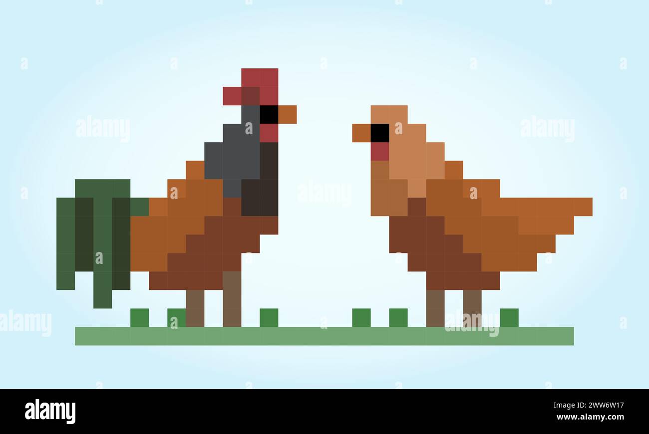 8 bit pixel rooster. Animal for game assets and cross stitch patterns ...