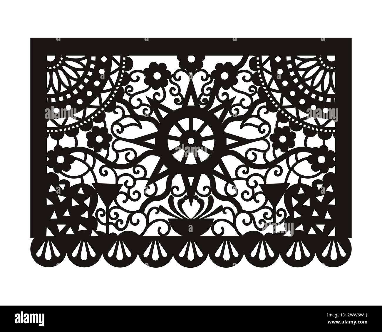 Mexican paper decorations - Papel Picado Laser cut template Stock ...