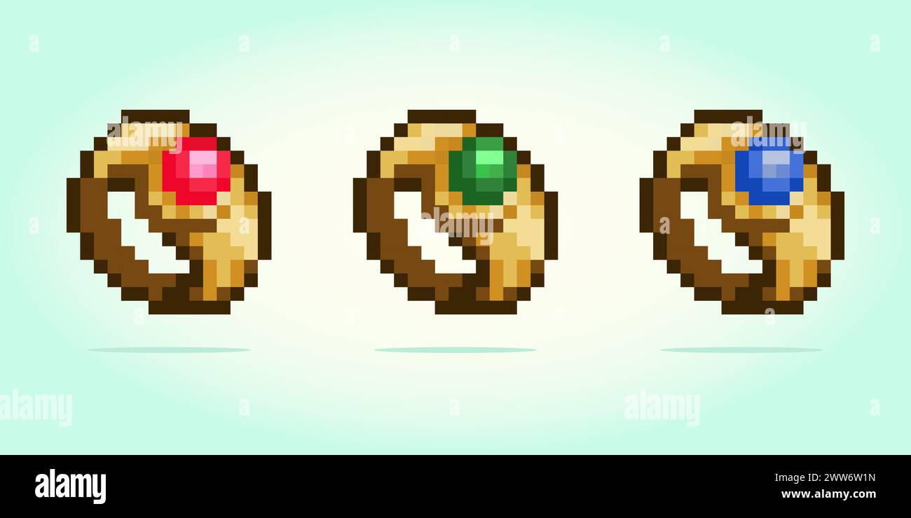 8 bit pixel of magic ring. Accessories for game assets and cross stitch ...