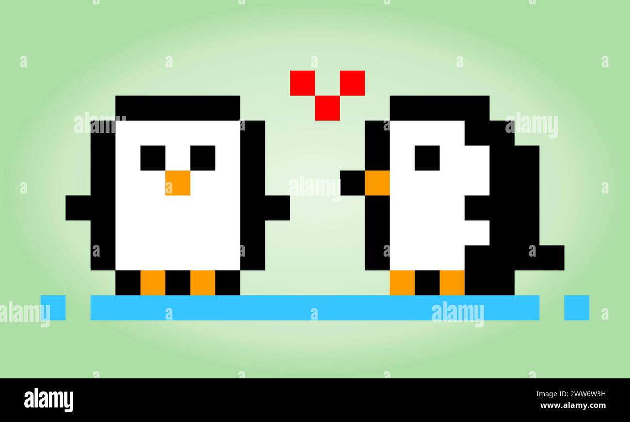 8 bit pixels penguin. Animals for game assets and cross stitch patterns in vector illustrations ...