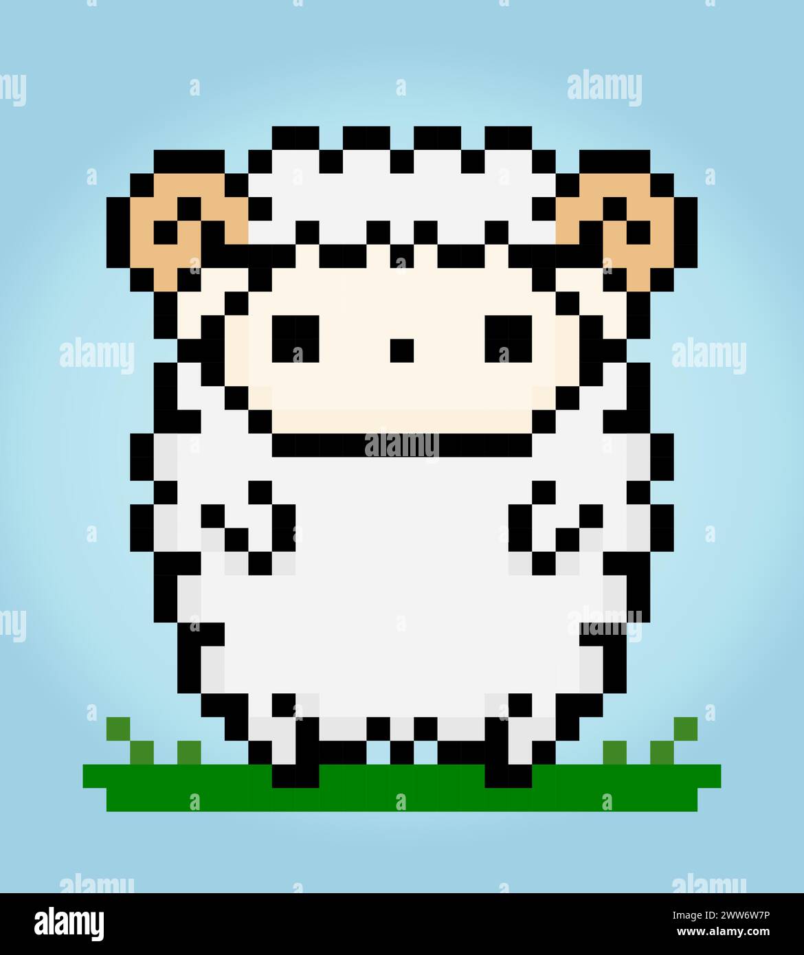 8 bit pixel of sheep. Animal pixels for game assets and cross stitch patterns in vector ...