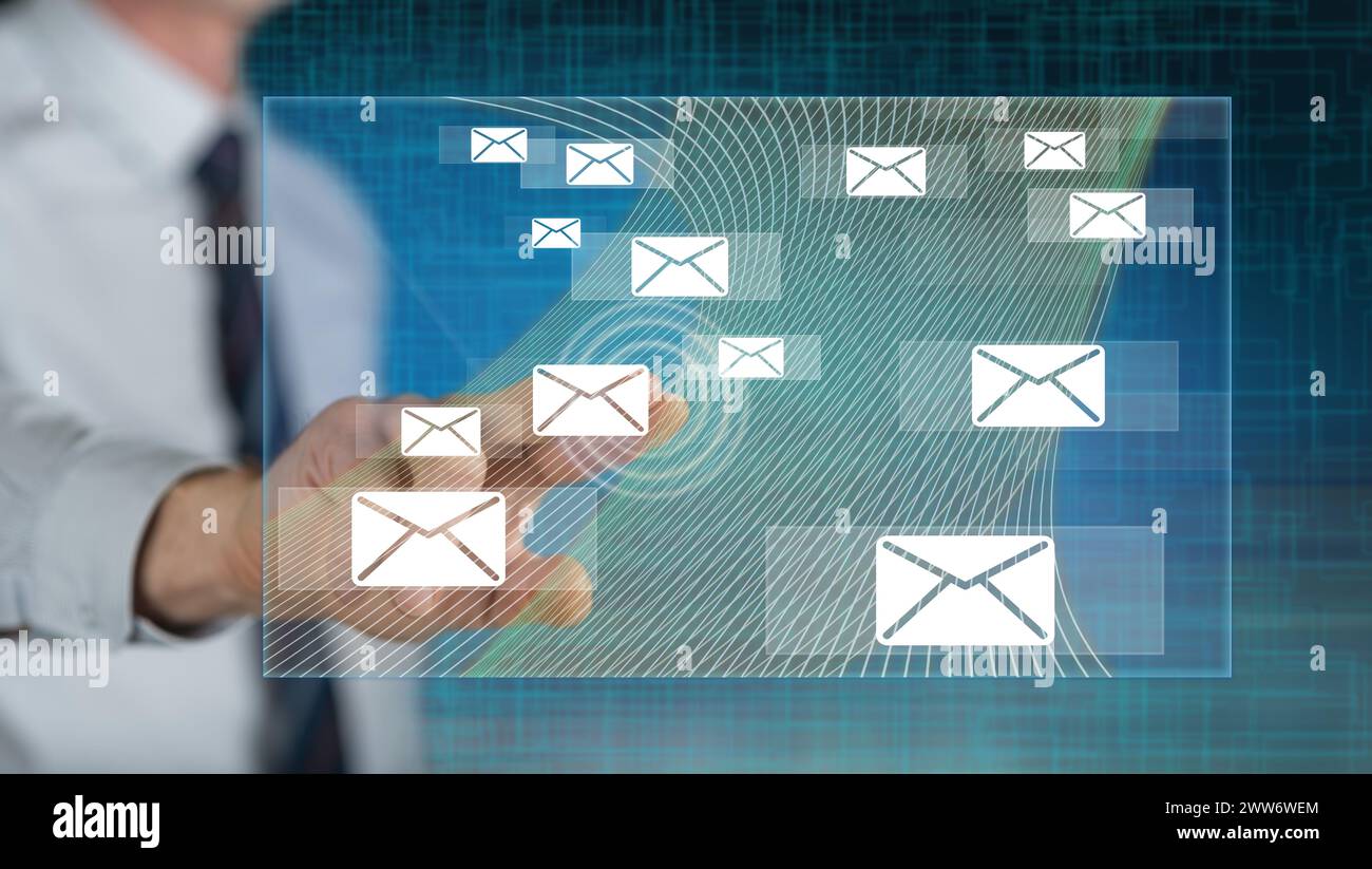 Man touching an email concept on a touch screen with his finger Stock ...