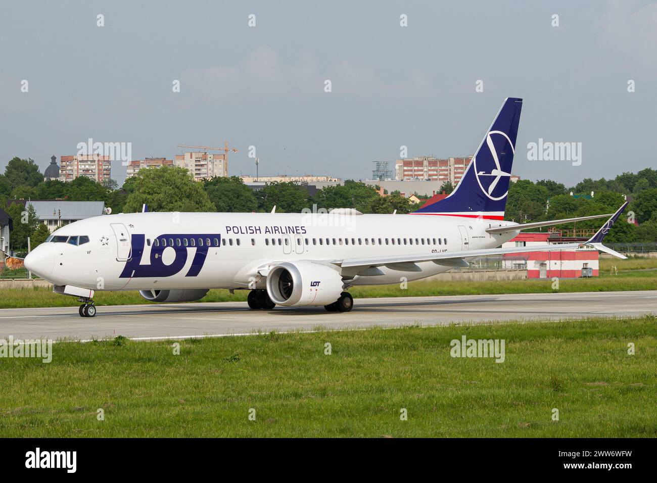 LOT Polish Airlines Boeing 737 MAX 8 taxiing after landing in Lviv ...
