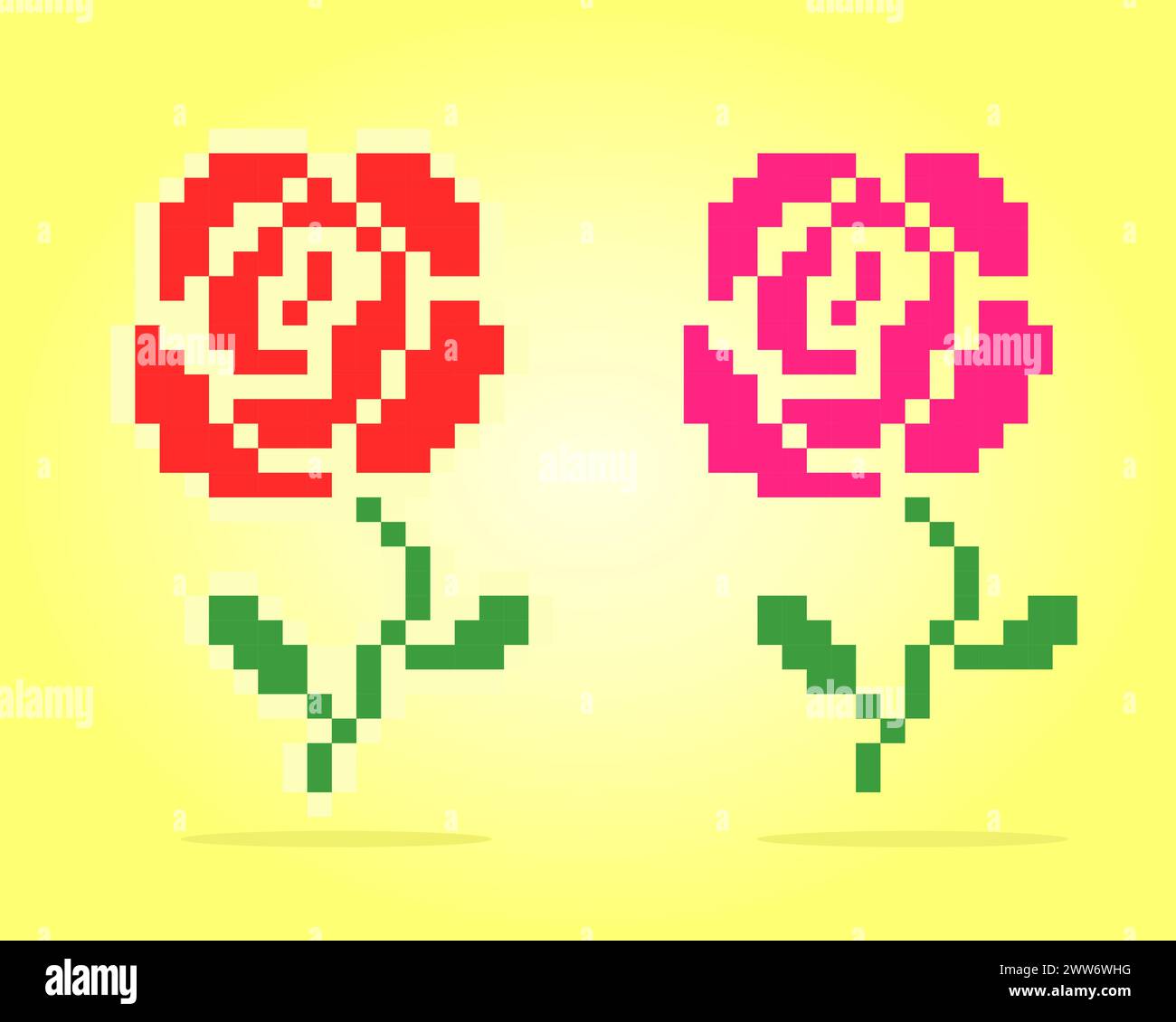 8 bit pixels of rose. Flowers for asset games and Cross Stitch patterns ...