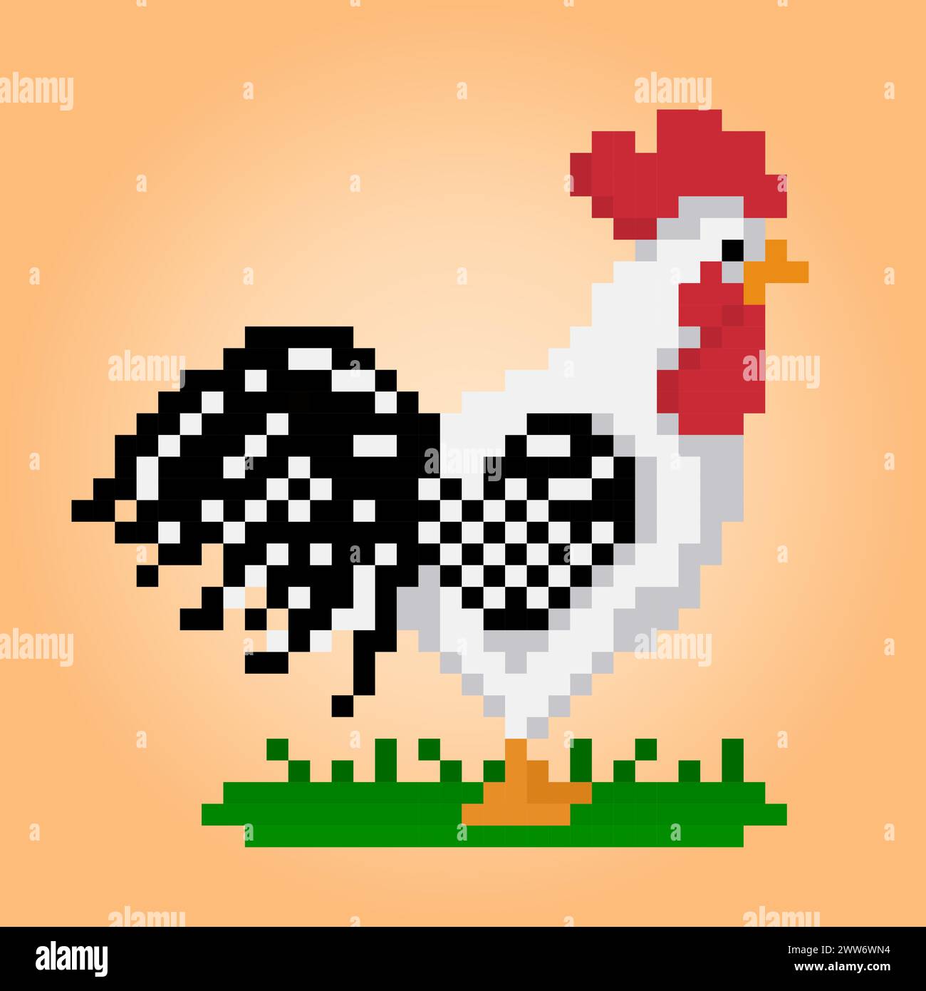 8 bit pixel rooster. Animal for game assets and cross stitch patterns ...