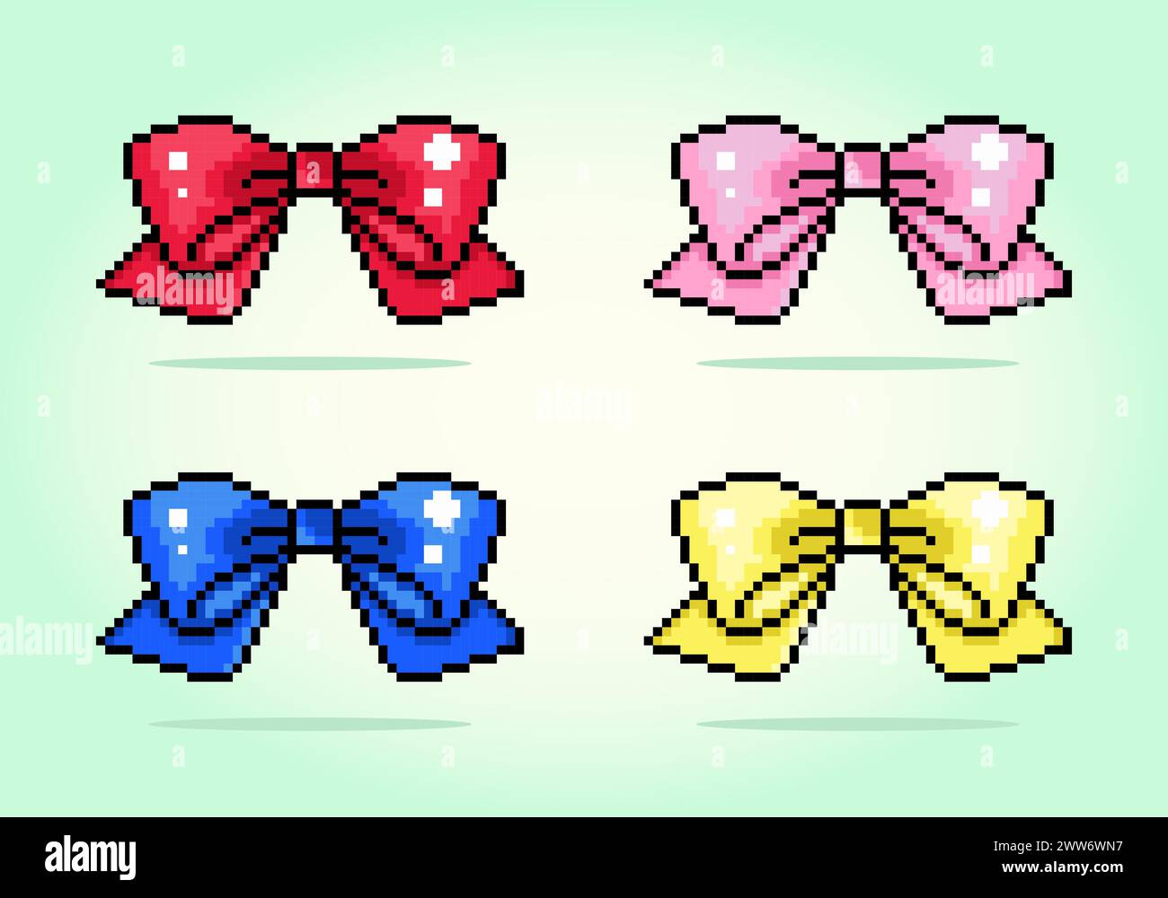 8 bit pixel of colorful gift ribbons. Accessories for game assets and ...