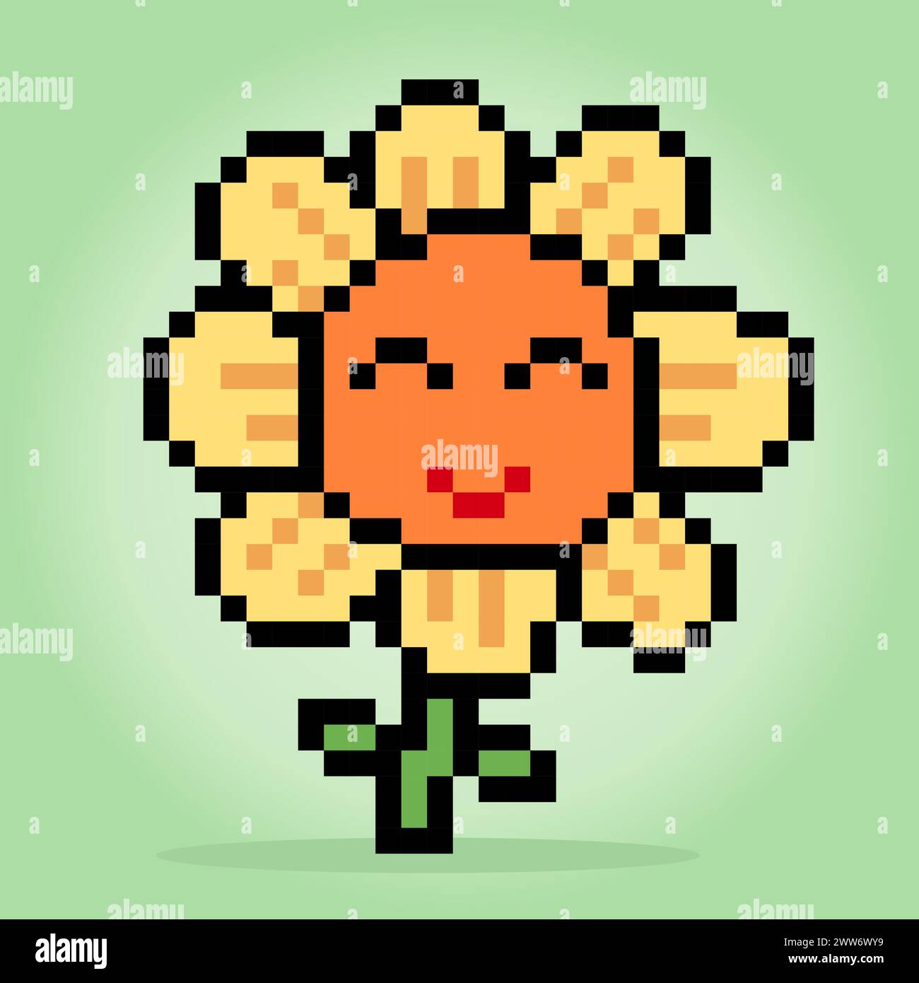 8 bit pixel of sunflower cartoon, Plant pixel for game assets and cross ...