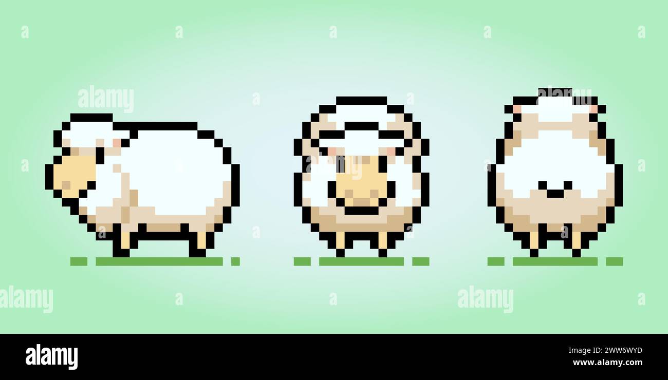 8 bit pixel sheep. Animal for game assets and cross stitch pattern, in vector illustration Stock ...