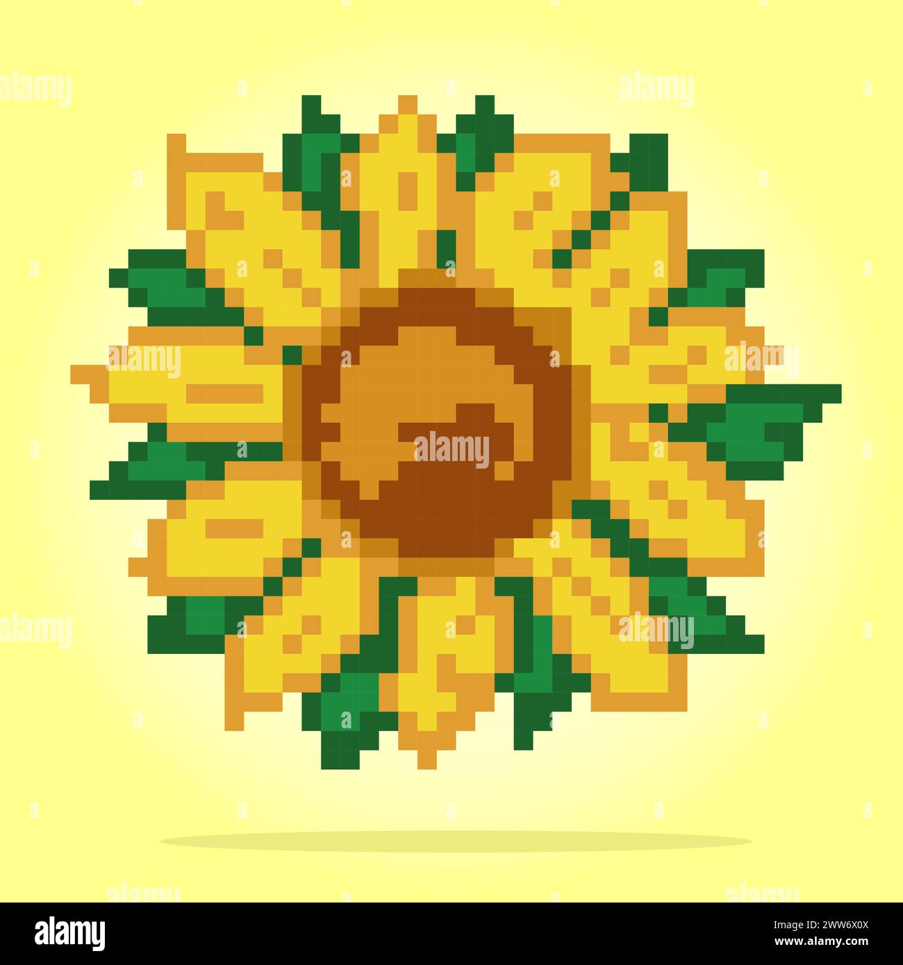 8 Bit Pixel Of Sunflower Plant Pixel For Game Assets And Cross Stitch Patterns In Vector