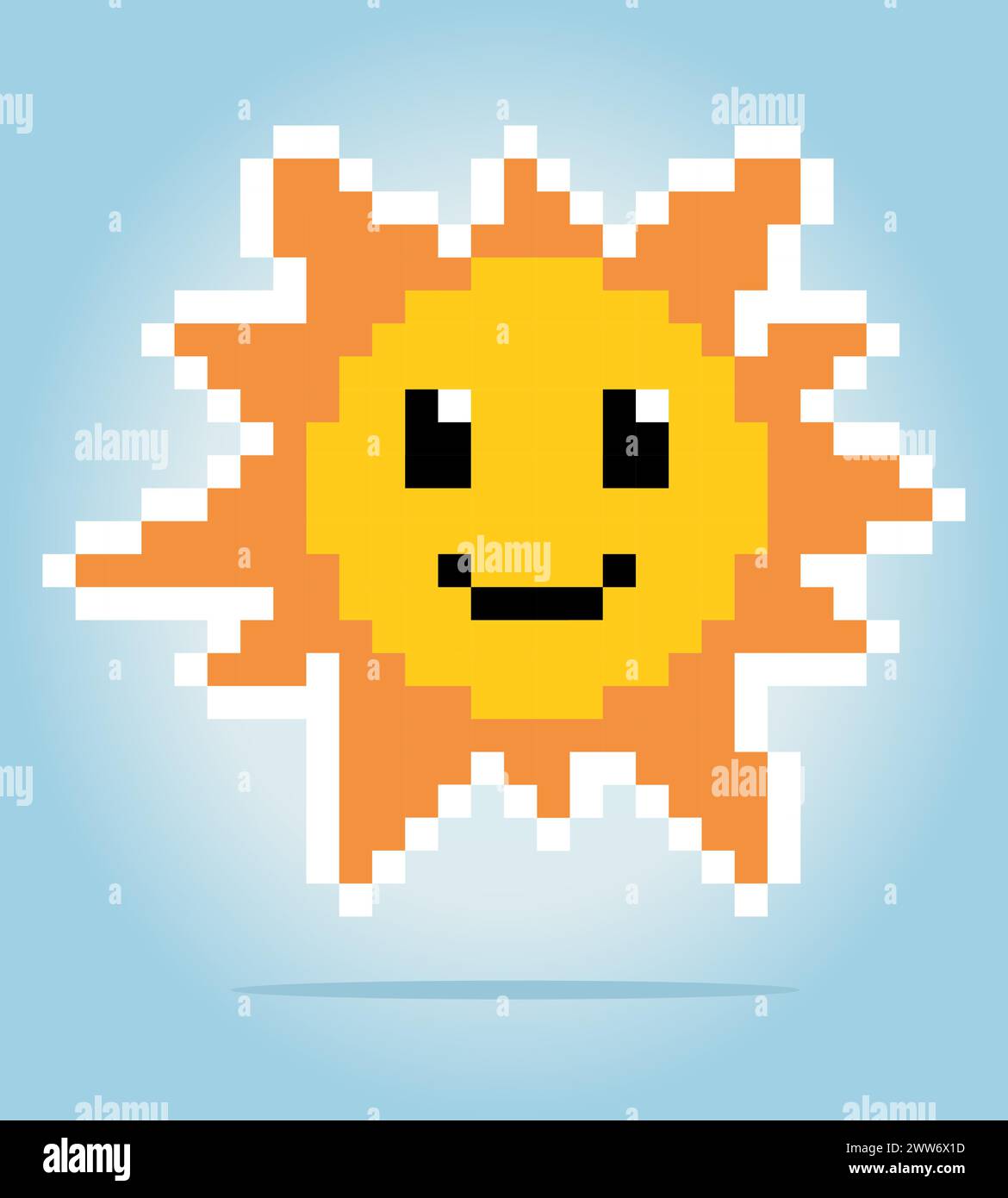 8 bit pixel of sun with face, for game assets and cross stitch patterns ...