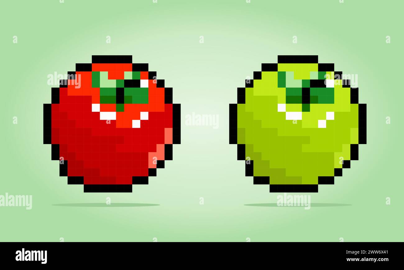 8 bit pixel tomato. Vegetables in vector illustrations for game assets ...