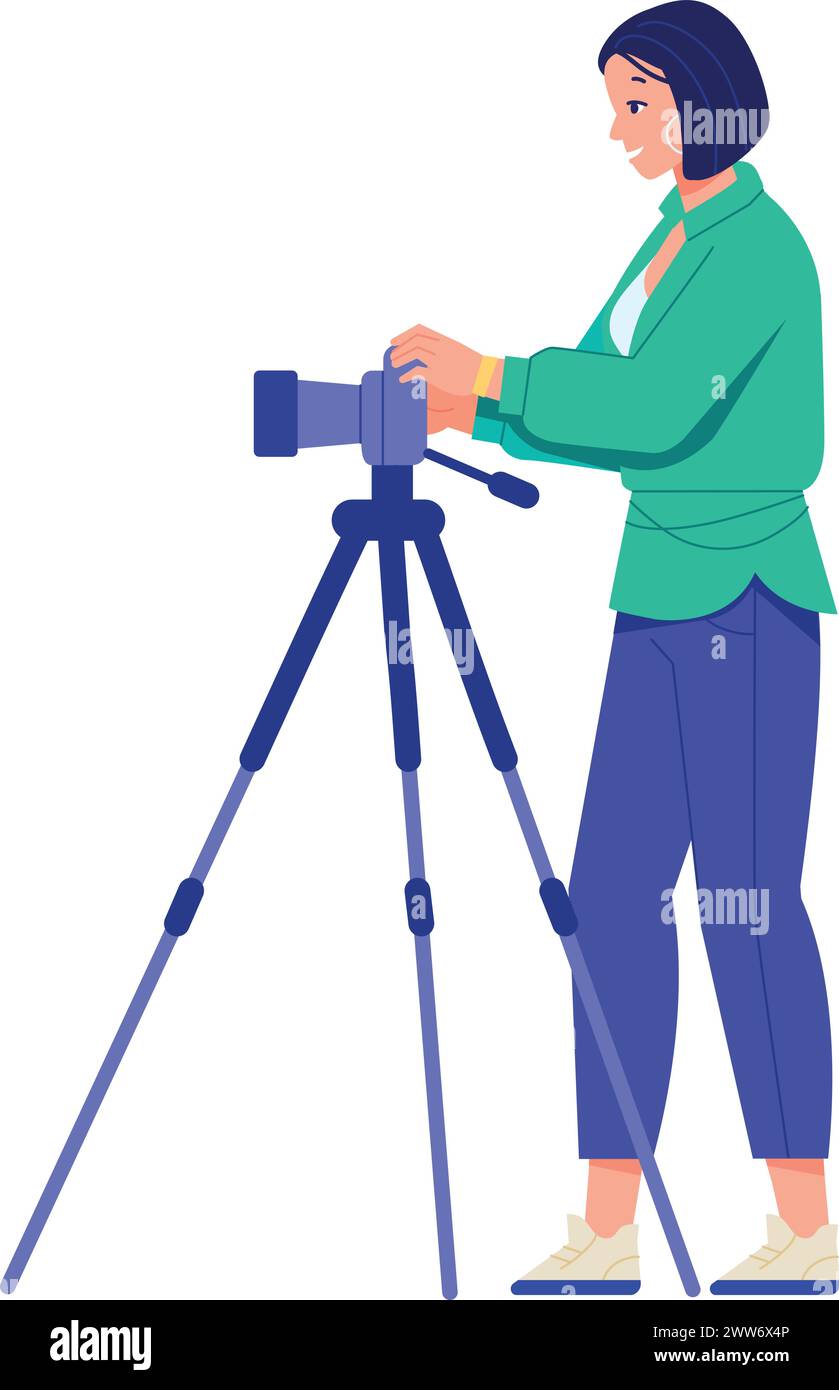 Female photographer with professional camera. Creative occupation ...