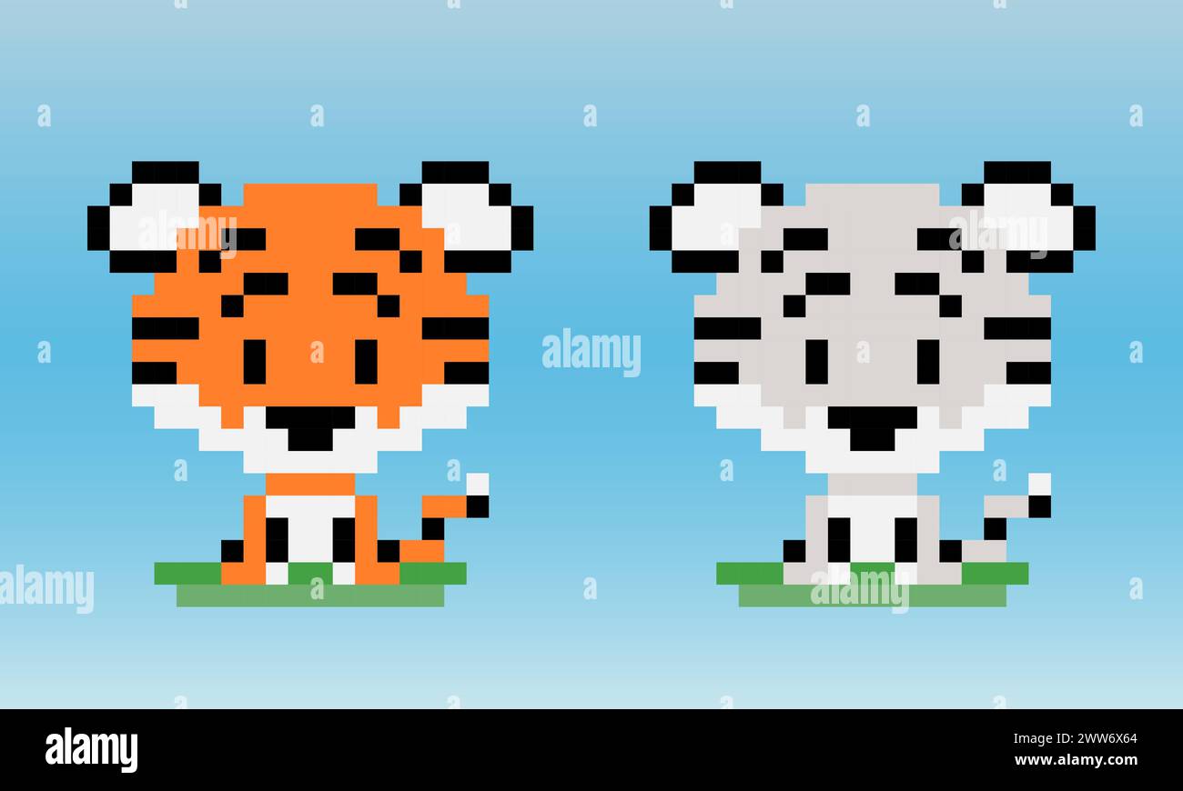8 bit pixel a tiger. Animals for game assets and cross stitch patterns ...