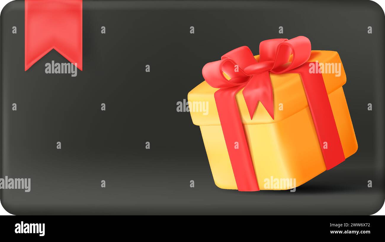 Gift card template. Black banner with golden present box. Vector ...