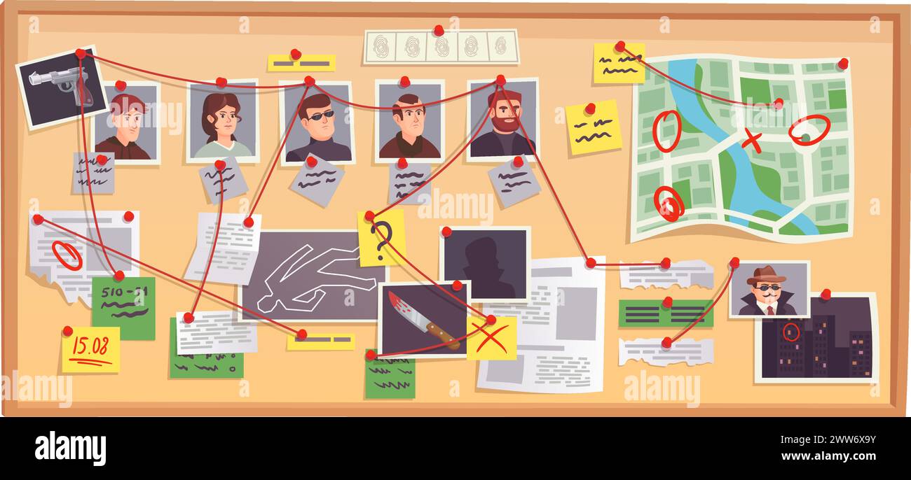 Crime investigation board cartoon icon. Evidence research. Vector illustration Stock Vector ...