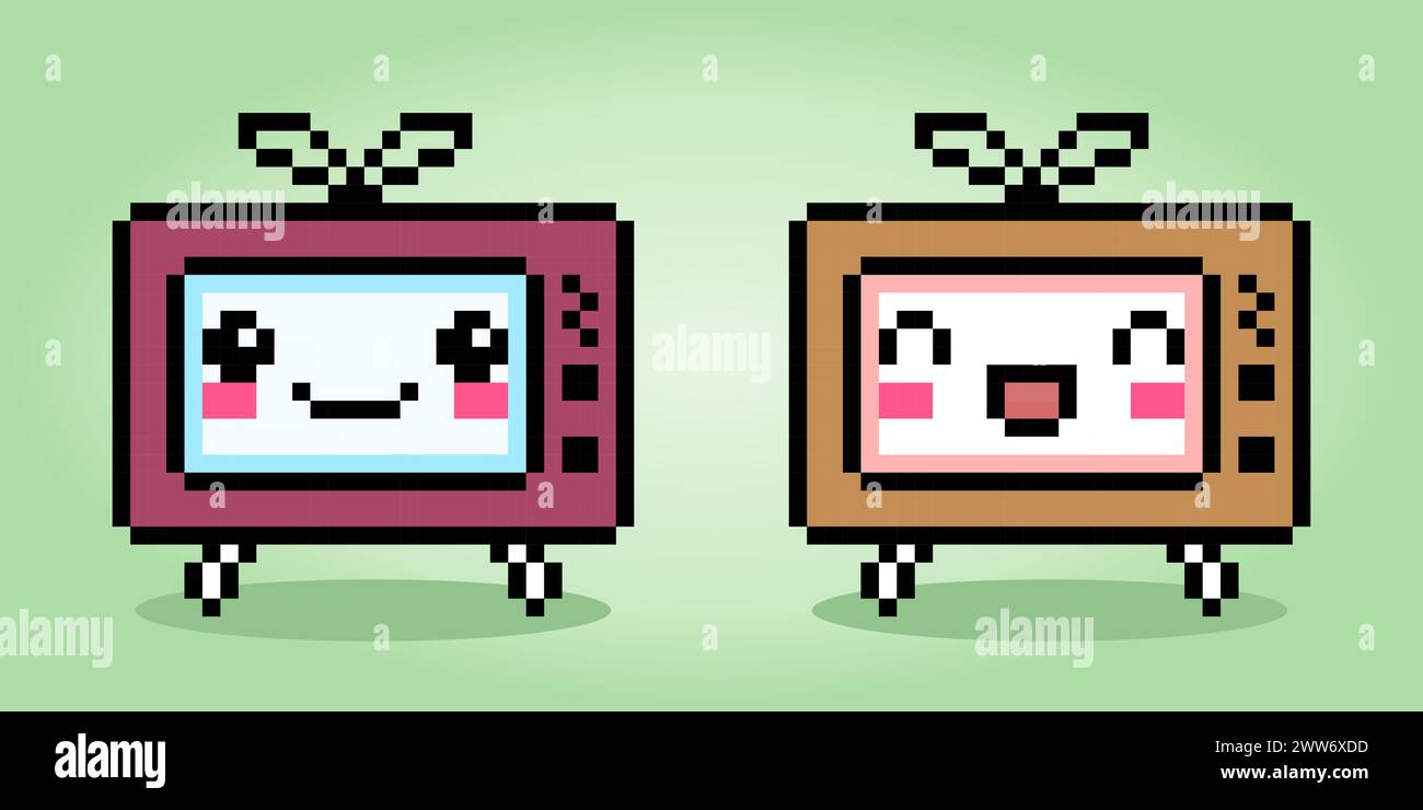 8 bit Pixel of classic tv. Kawaii television in vector Illustration ...