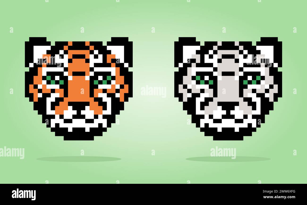 8 bit pixel a tiger head. Animals for game assets and cross stitch ...