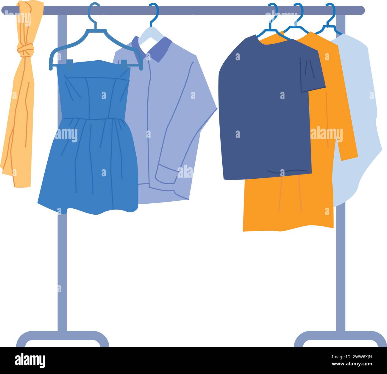 Clothing rack with hanging dress. Fashion store wardrobe isolated on ...