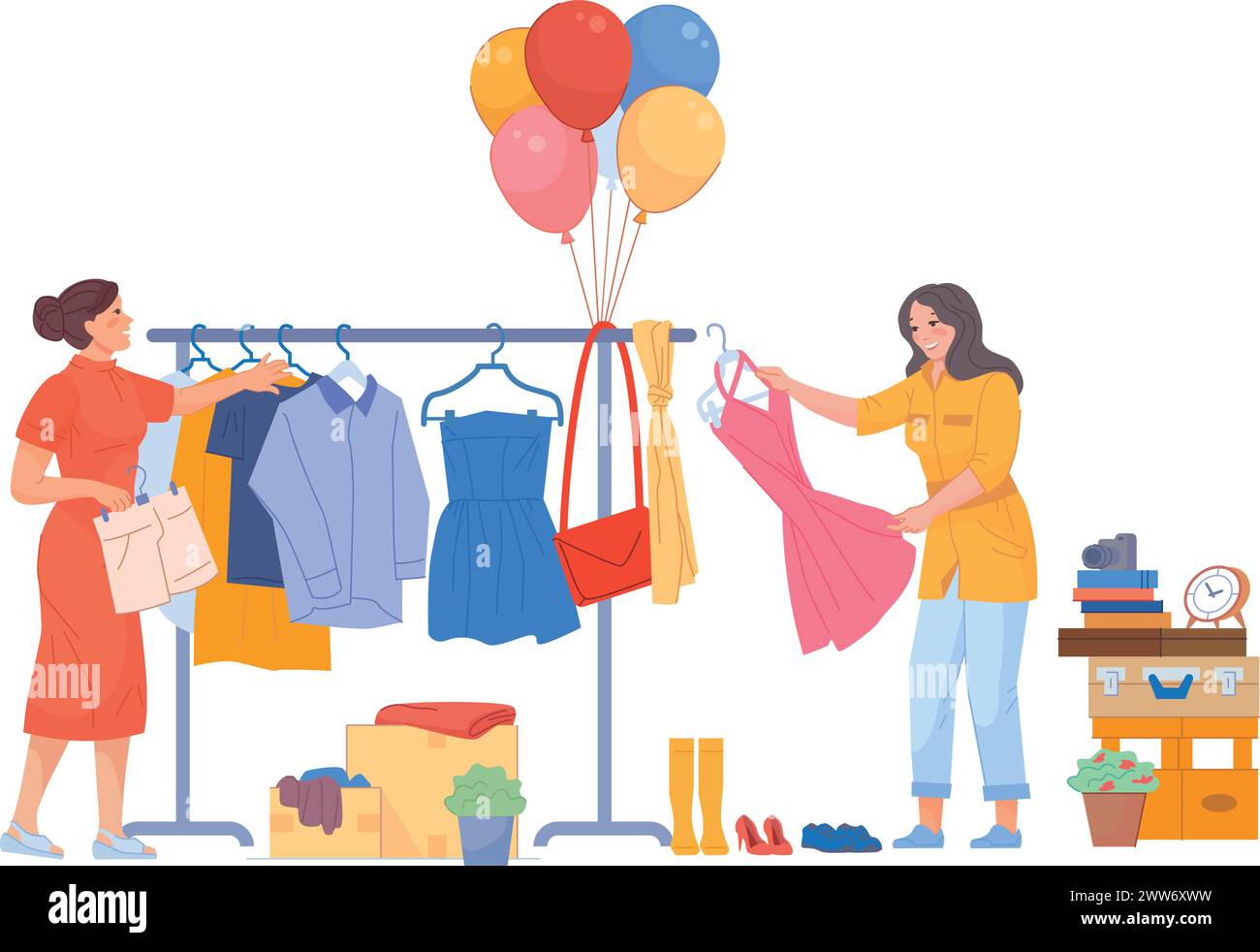 Garage sale illustration. House backyard market scene isolated on white ...