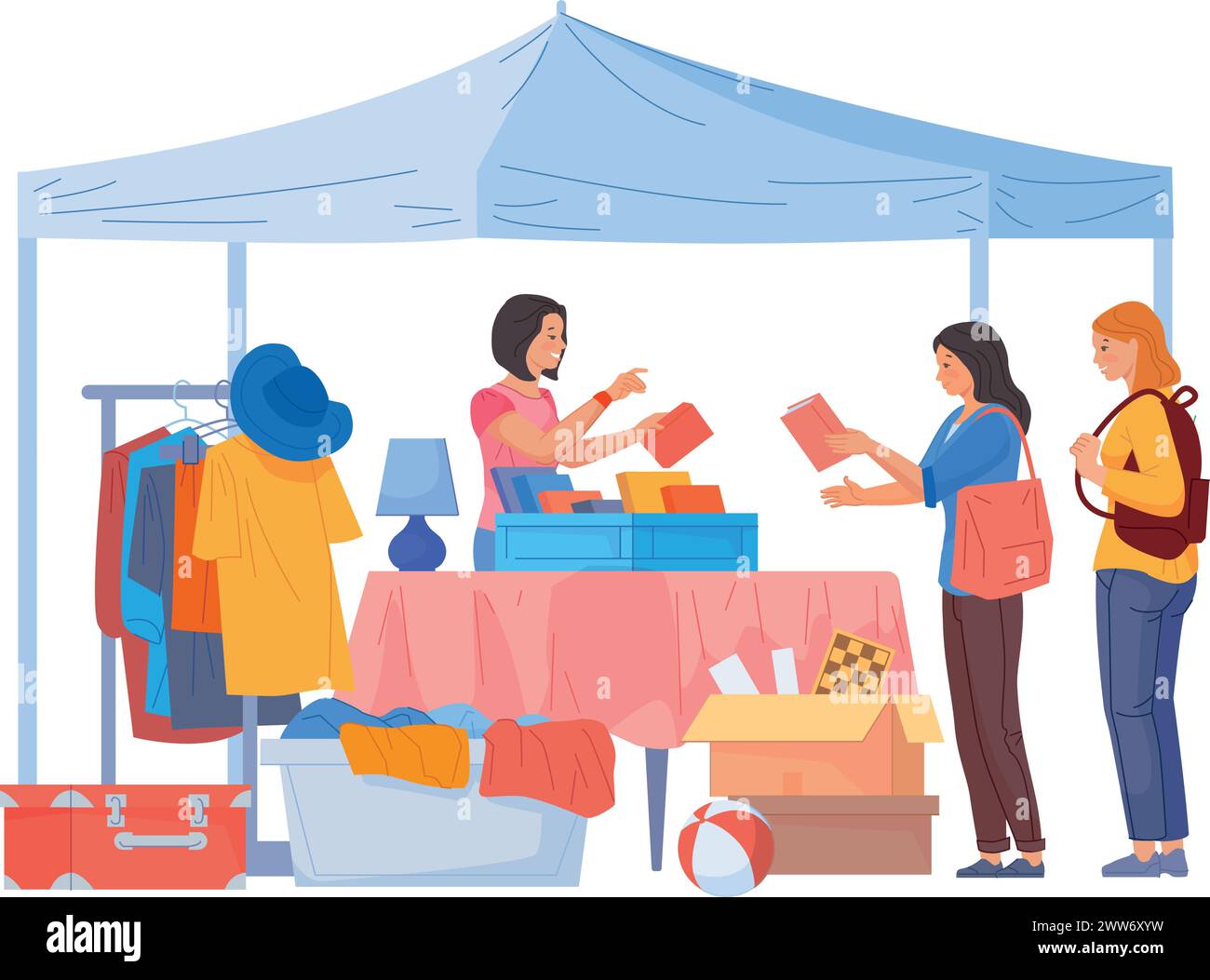 Flea market tent. Color stuff selling illustration isolated on white ...