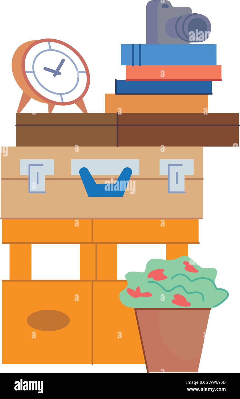 Packaged stuff and luggage. Personal things and belongings isolated on ...