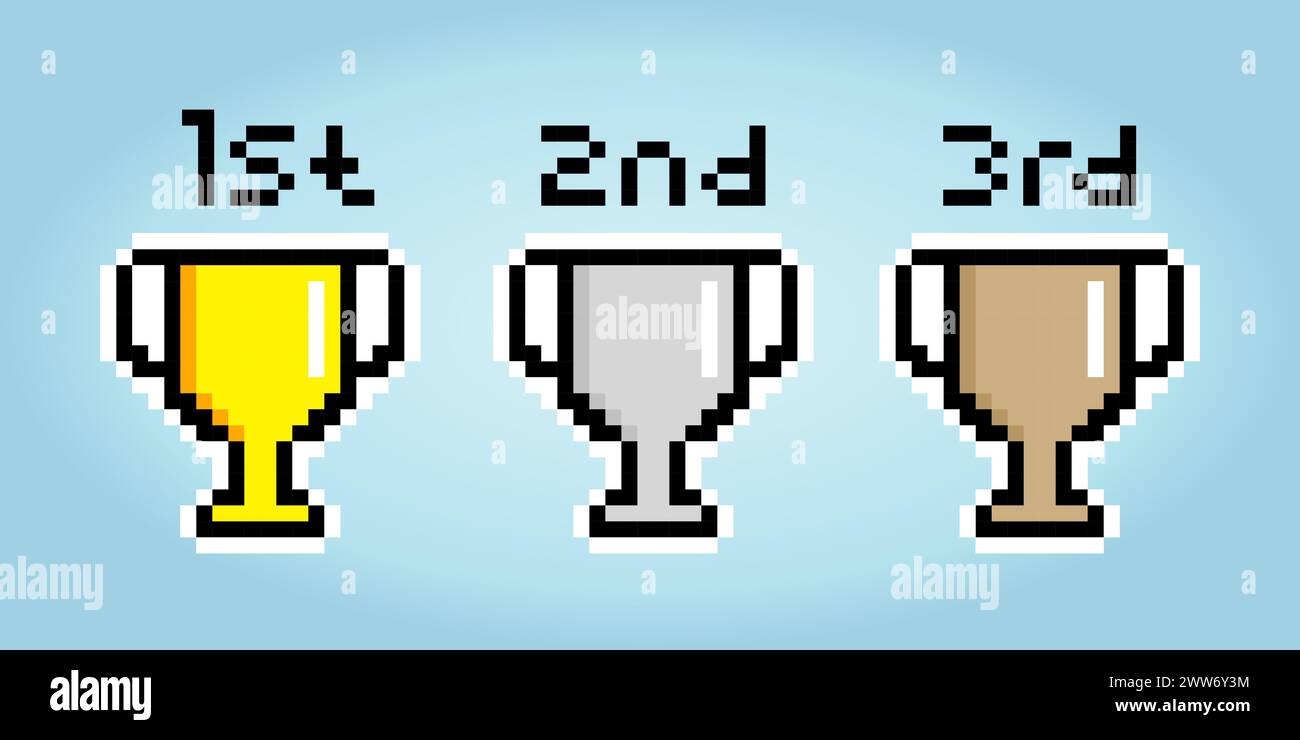 8 bits pixel trophy. cup pixel in Vector illustration for game assets ...