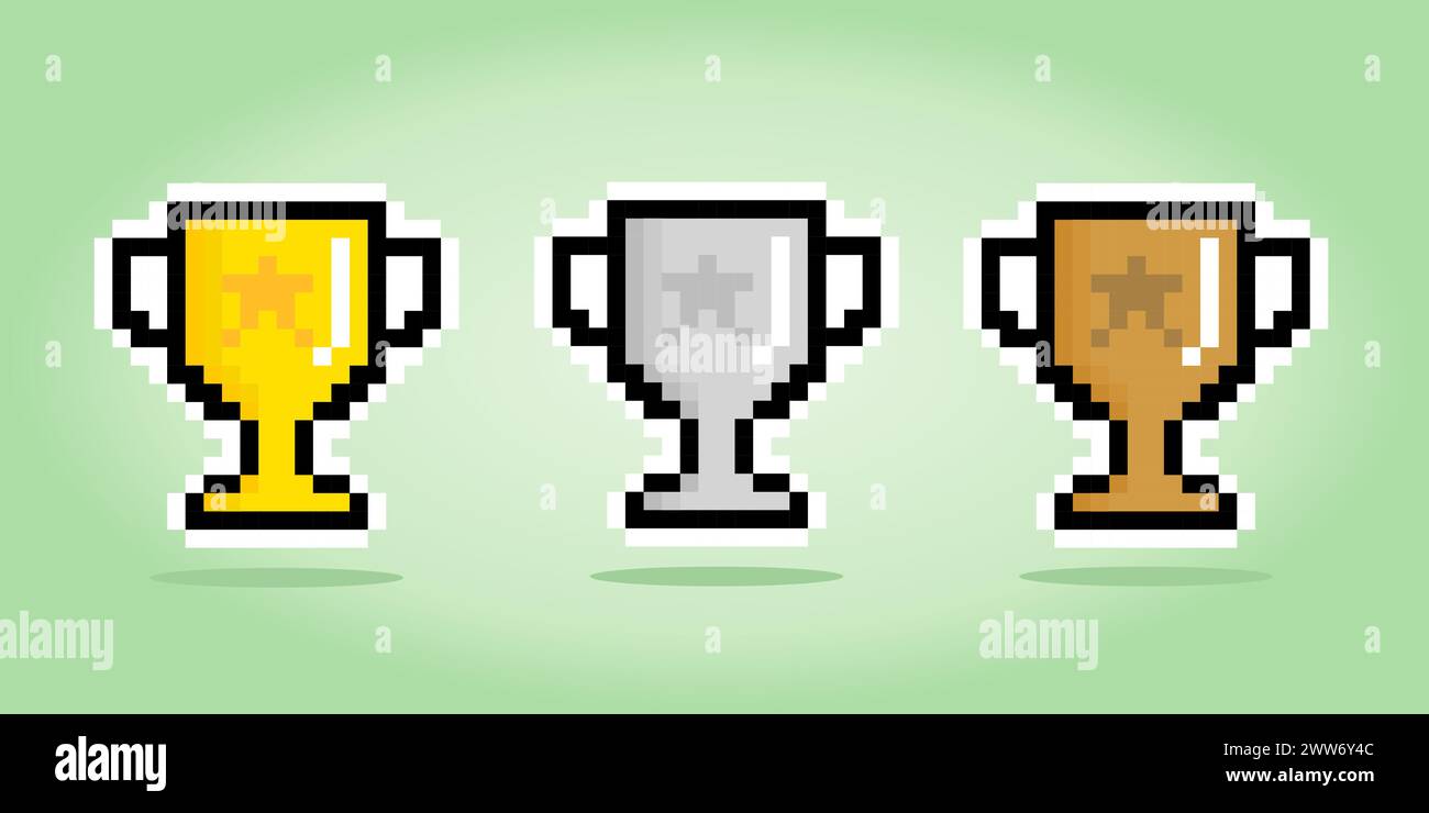 8 bits pixel trophy. cup pixel in Vector illustration for game assets ...