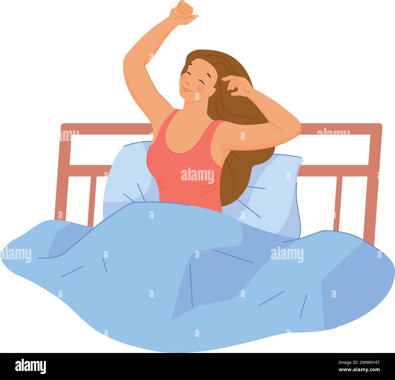 Woman wake up in bed. Happy morning person isolated on white background Stock Vector Image & Art ...