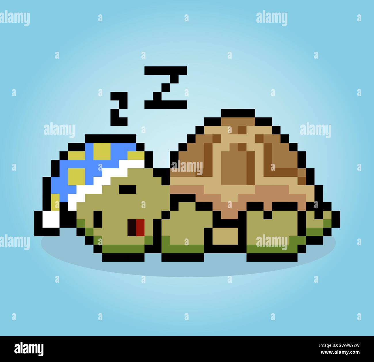 8 bit Pixel sleeping turtle. Animal pixels in Vector illustration for game asset or cross stitch ...