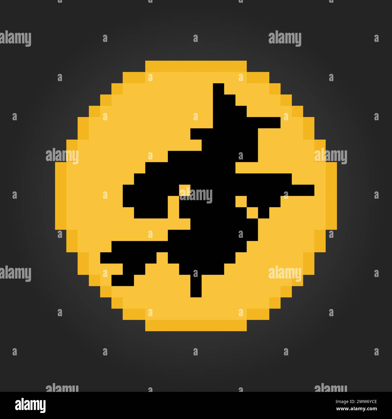 8 bit pixel the witch flying with a broom, in vector illustration for ...