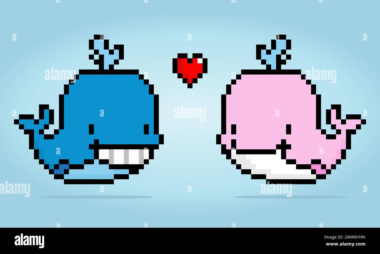 8 bit pixel of whale. Animals pixel in Vector Illustrations for Game Assets or Cross Stitch ...